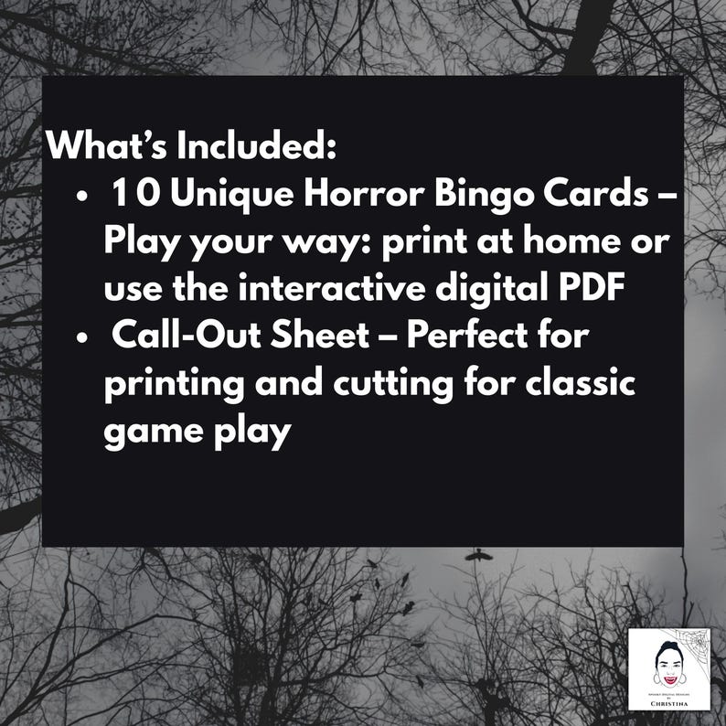 Scary Movie Bingo Game Inspired by Horror Movie Interactive Checkbox ...