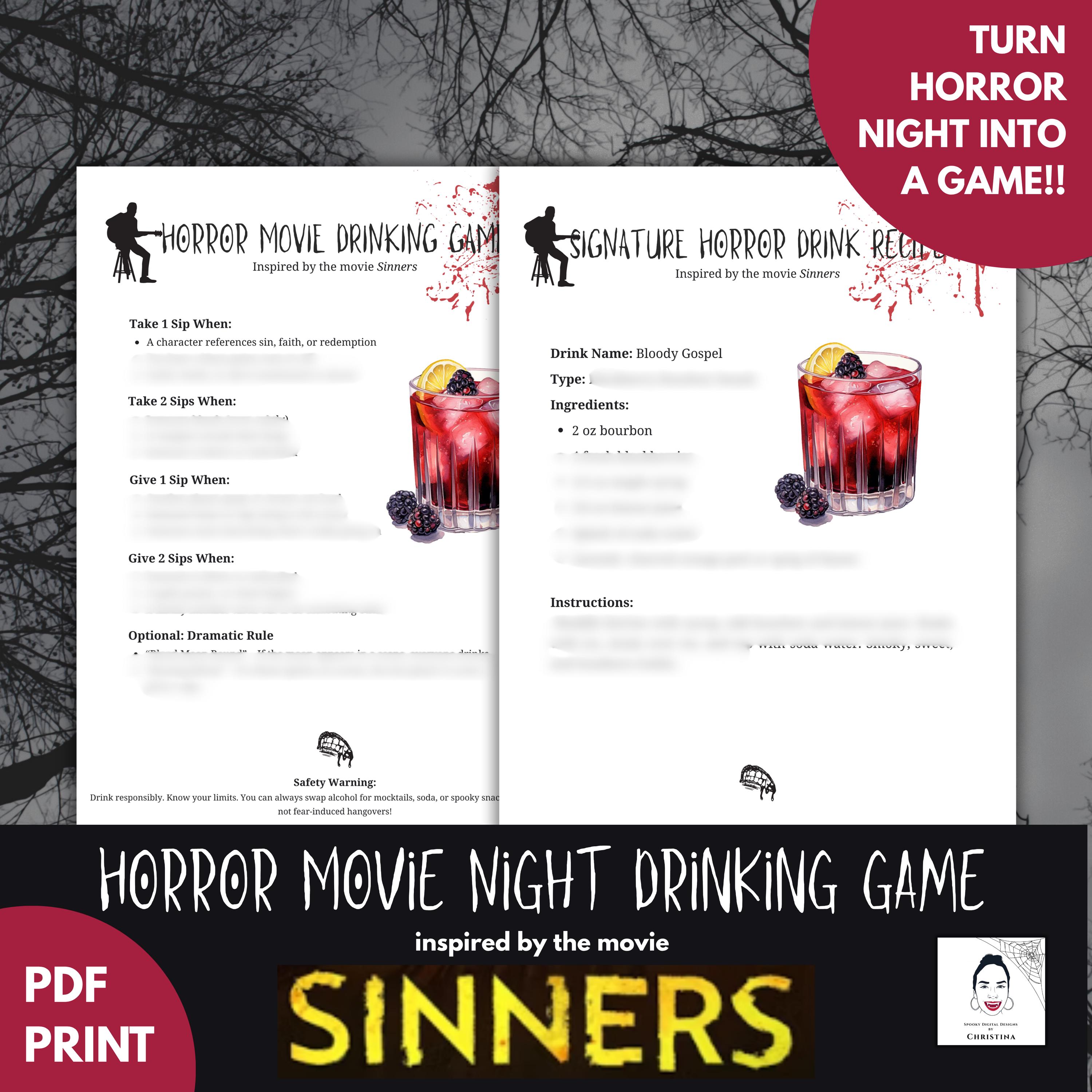 Drinking Game Scary Horror Movie Inspired Accessible Design (PDF ...