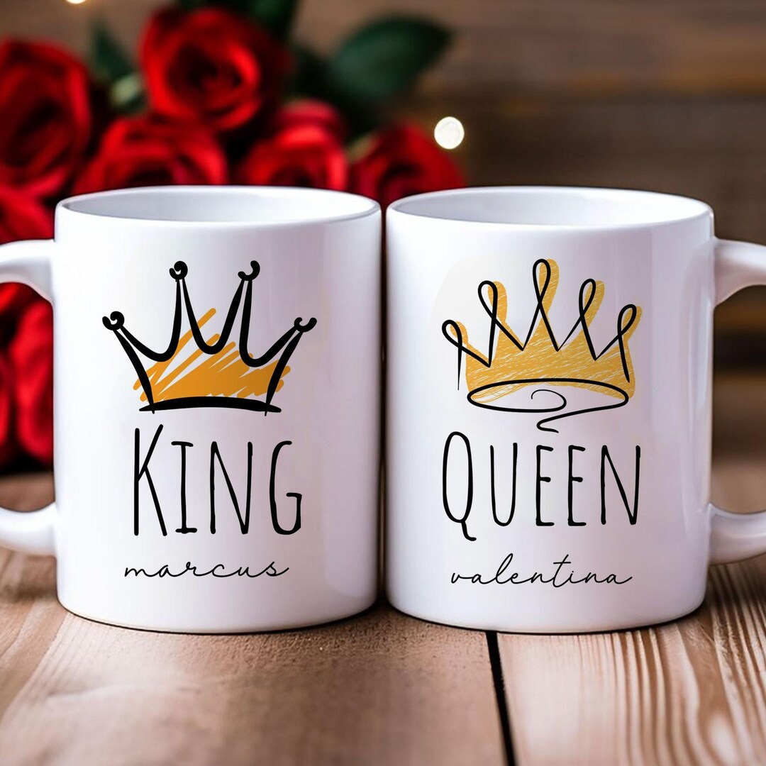 Custom King and Queen Names Mug – Personalized Matching Couples Mug ...
