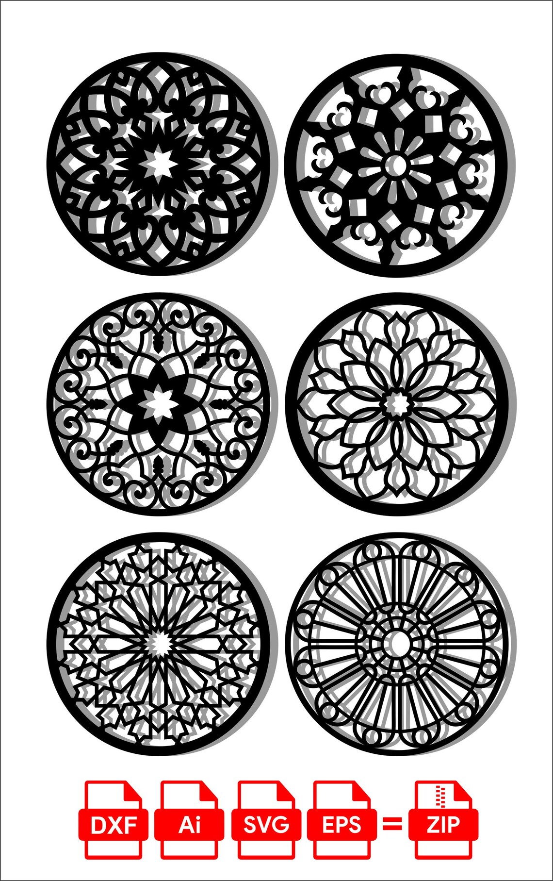 Mandala SVG Bundle: Floral Circle Patterns, Laser Cut Files (digital ...