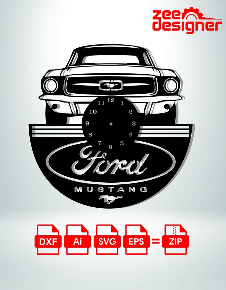 Ford Mustang Wall Clock SVG DXF Ai EPS Files Download. - Etsy