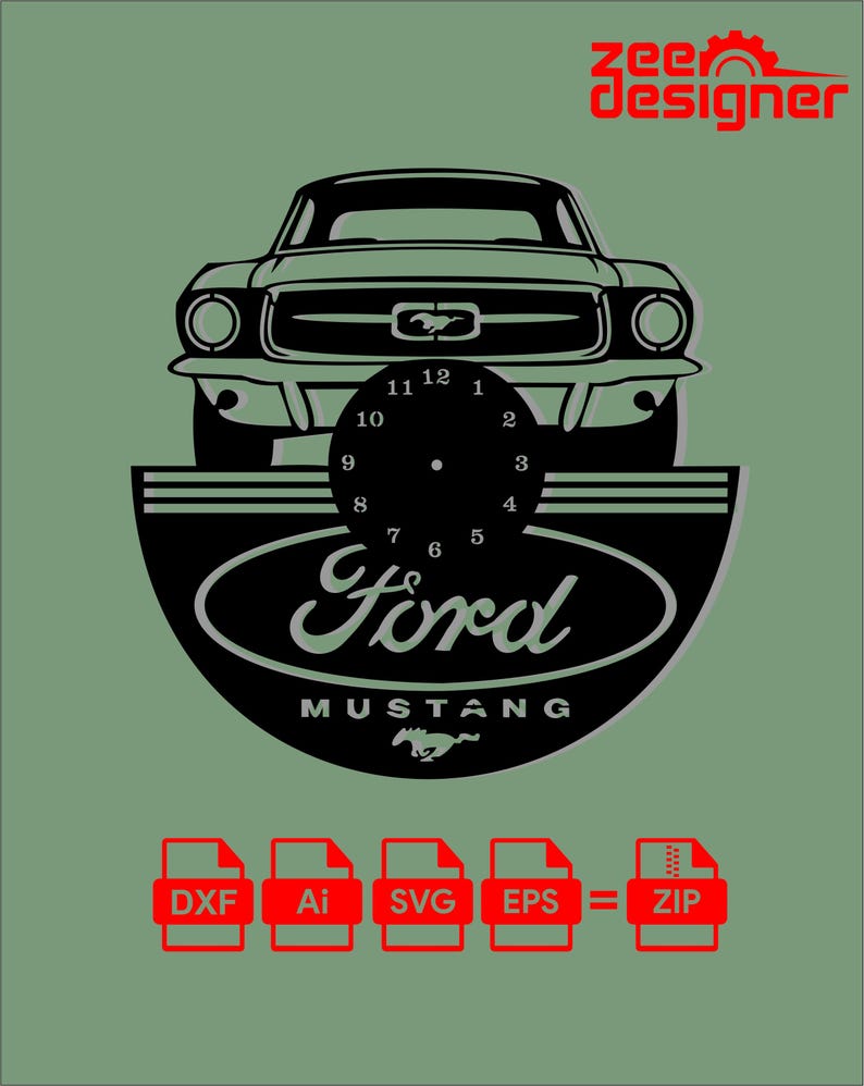 Ford Mustang Wall Clock SVG DXF Ai EPS Files Download. - Etsy