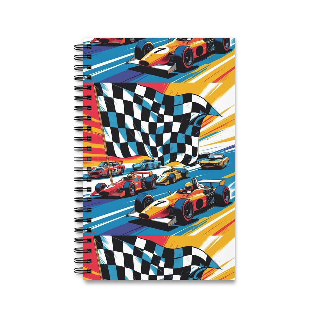 Racing-themed Spiral Journal, Race Car Notebook, Checkered Flag Journal ...