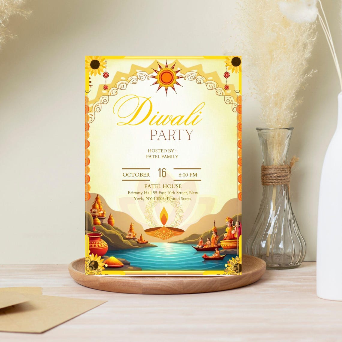 Editable Diwali Party Invitation Template: Festive Lights Design (5x7 ...