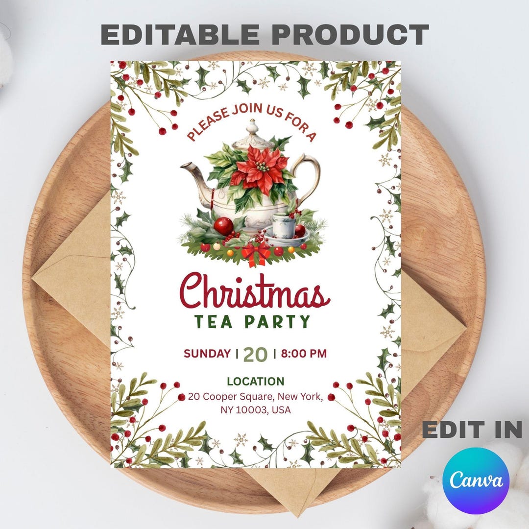 Editable Christmas Tea Party Invitation Template ( 5x7 ) Digital ...