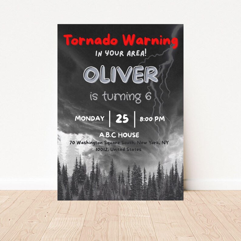 Editable Tornado Birthday Party Invitation Template ( 5x7 ) Digital ...