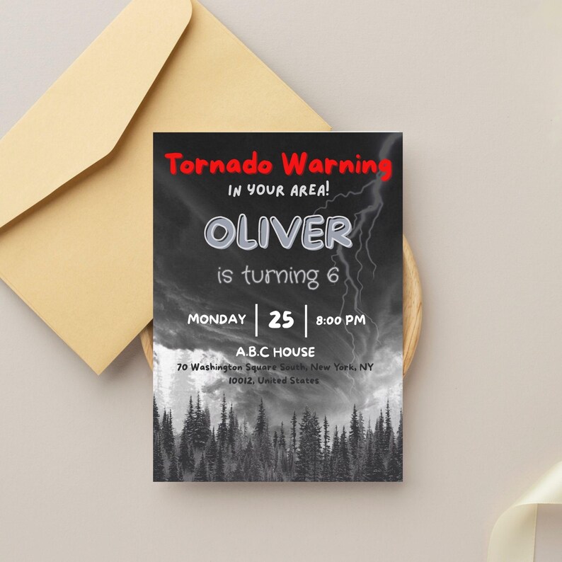 Editable Tornado Birthday Party Invitation Template ( 5x7 ) Digital ...