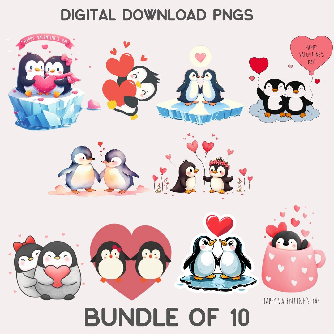 Penguin Valentine Png, Editable Canva Design (5x7), Digital Downlaod ...