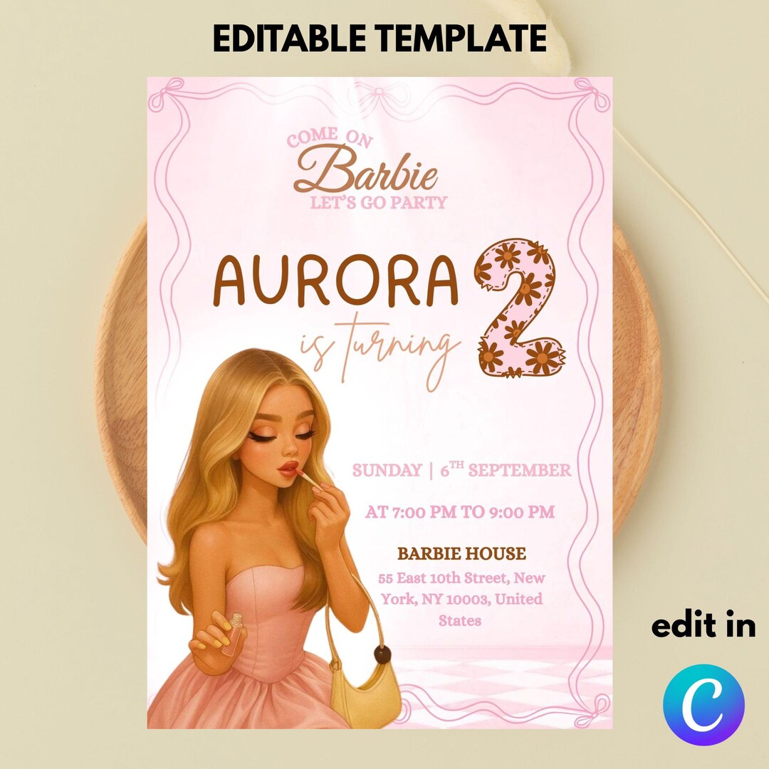 Editable Barbie Birthday Party Invitation Template ( 5x7 ) Digital ...