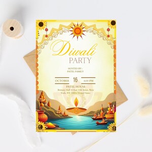 Editable Diwali Party Invitation Template: Festive Lights Design (5x7 ...