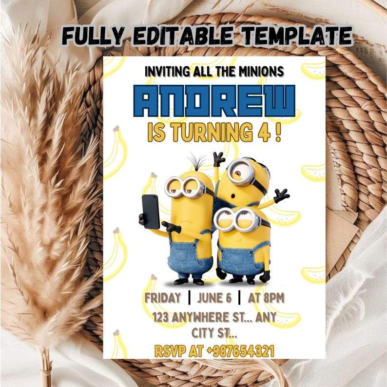 Editable Minions Birthday Invitation Template: 5x7 Printable (digital ...