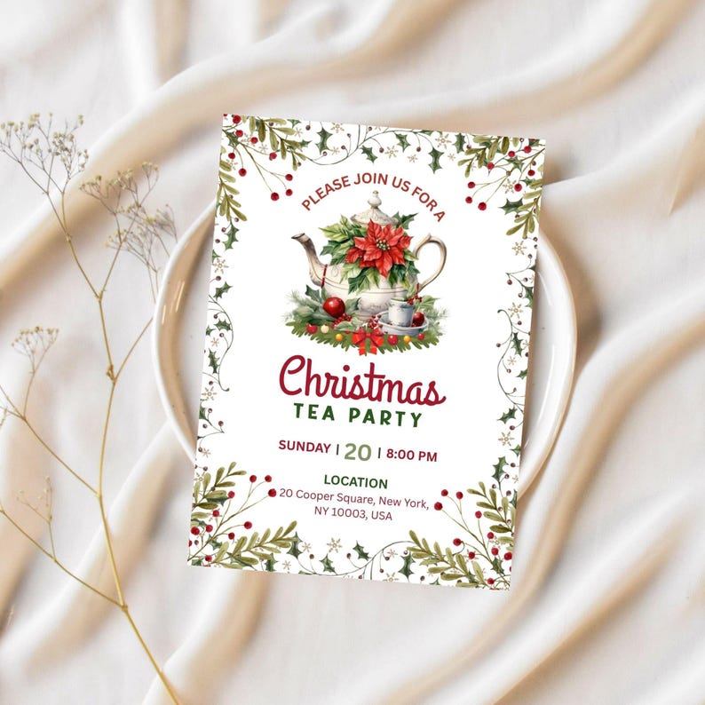 Editable Christmas Tea Party Invitation Template ( 5x7 ) Digital ...