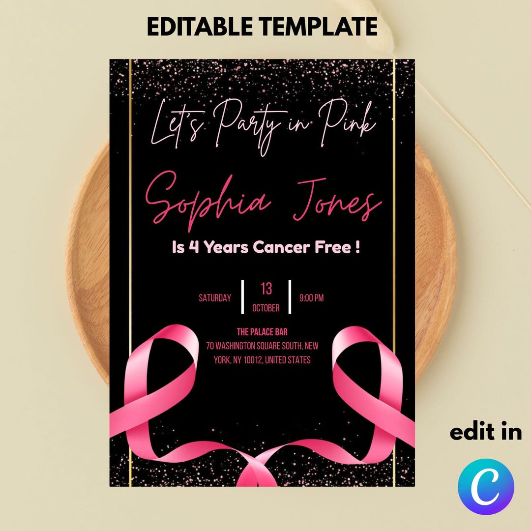 Editable Breast Cancer Survivor Party Invitation Template ( 5x7 ...