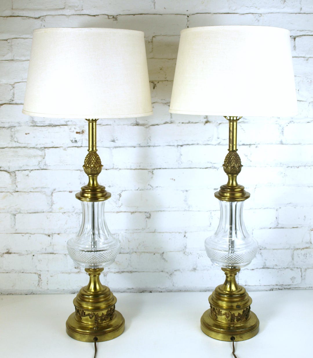 Mid Century Stiffel Brass & Crystal Table Lamps - 1940s Pair With ...
