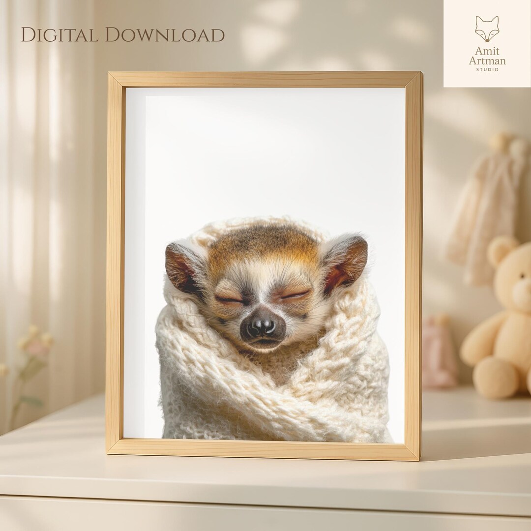 Baby Lemur Digital Art, Jungle Wildlife Wall Art, Ring Tailed Lemur Art ...