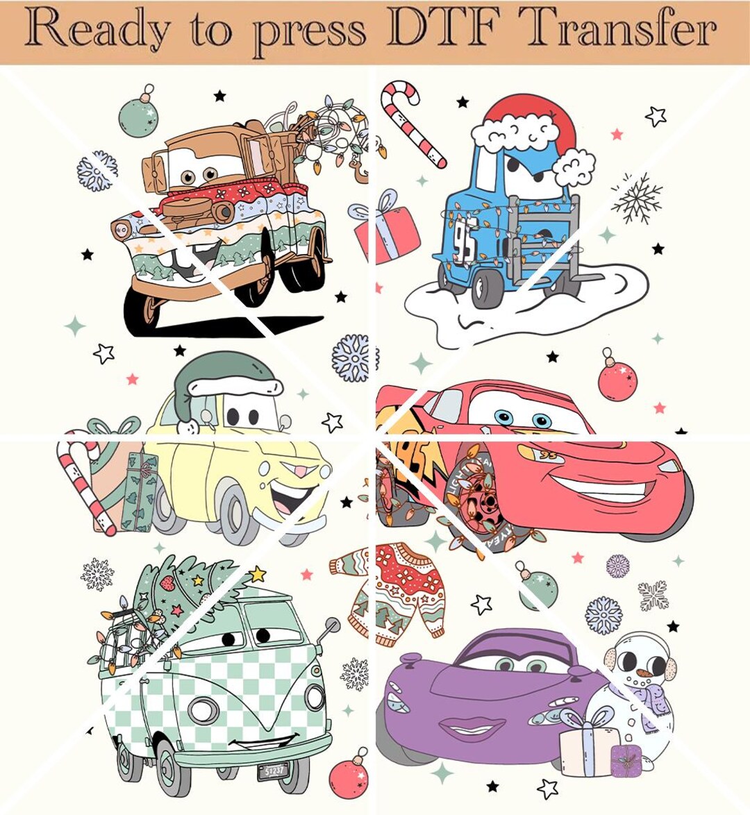 Christmas Cars DTF Transfers, Cars Movie Heat Transfer, Disney Ready to ...