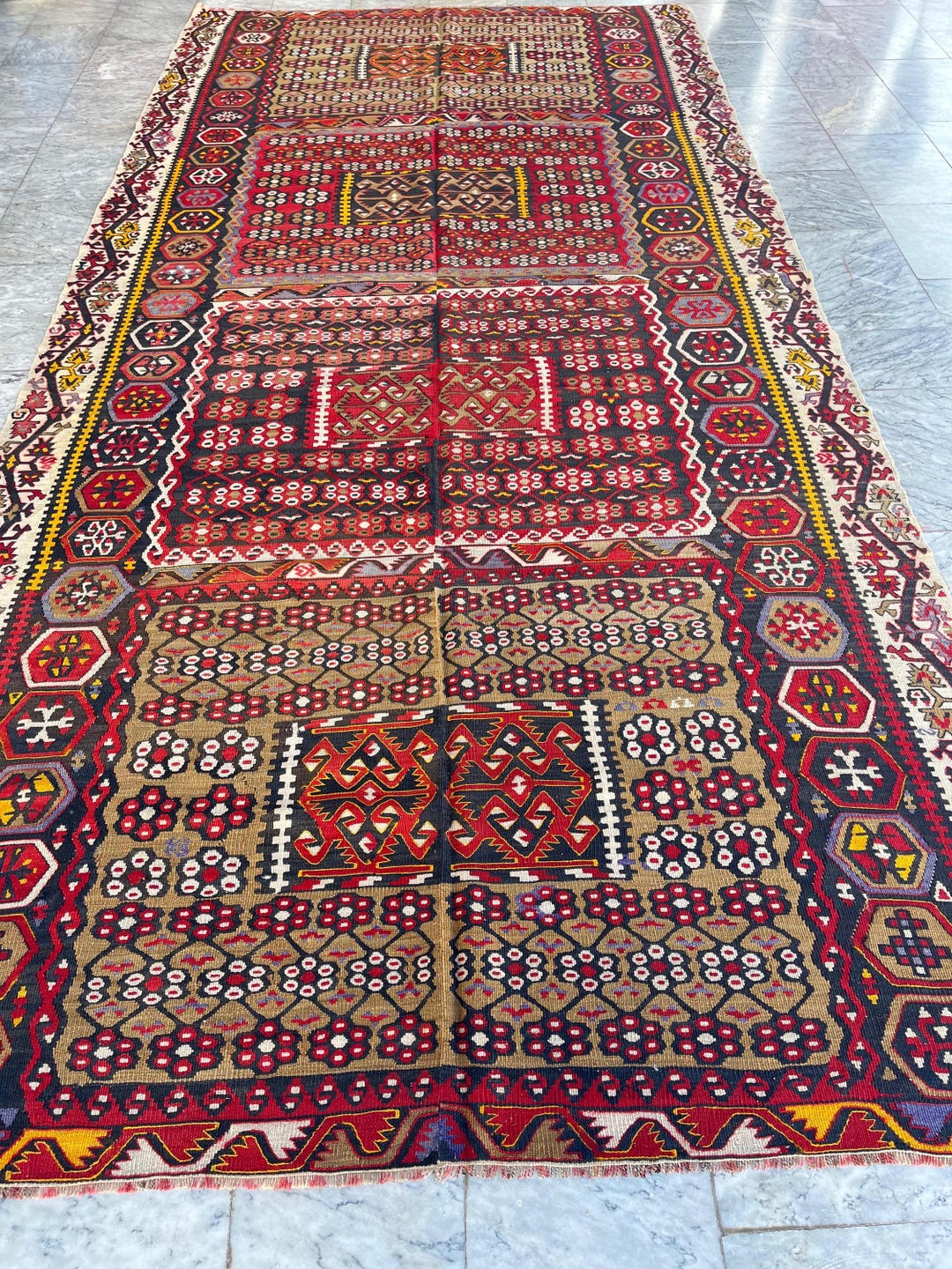 Vintage Turkish Kilim Runner – Handwoven Wool Rug, 6.2 X 12.8 Ft - Etsy