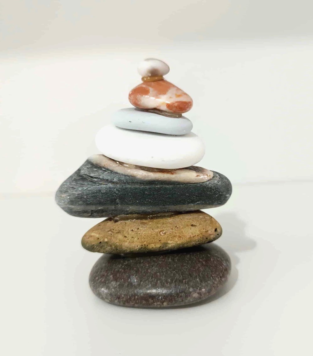 Miniature Pebble Cairn Desk Sculpture - 7 Stone Cairn - Beach Stones ...