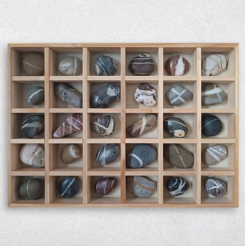 Collection of Beach Pebbles, Placed in a Wooden Box With Dividers ...