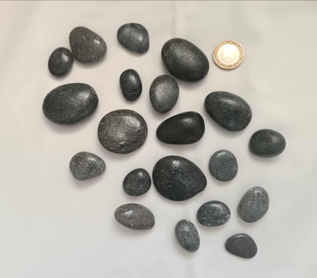 Set of 20 Black and Gray Sea Pebbles - Natural - Beach Decor ...