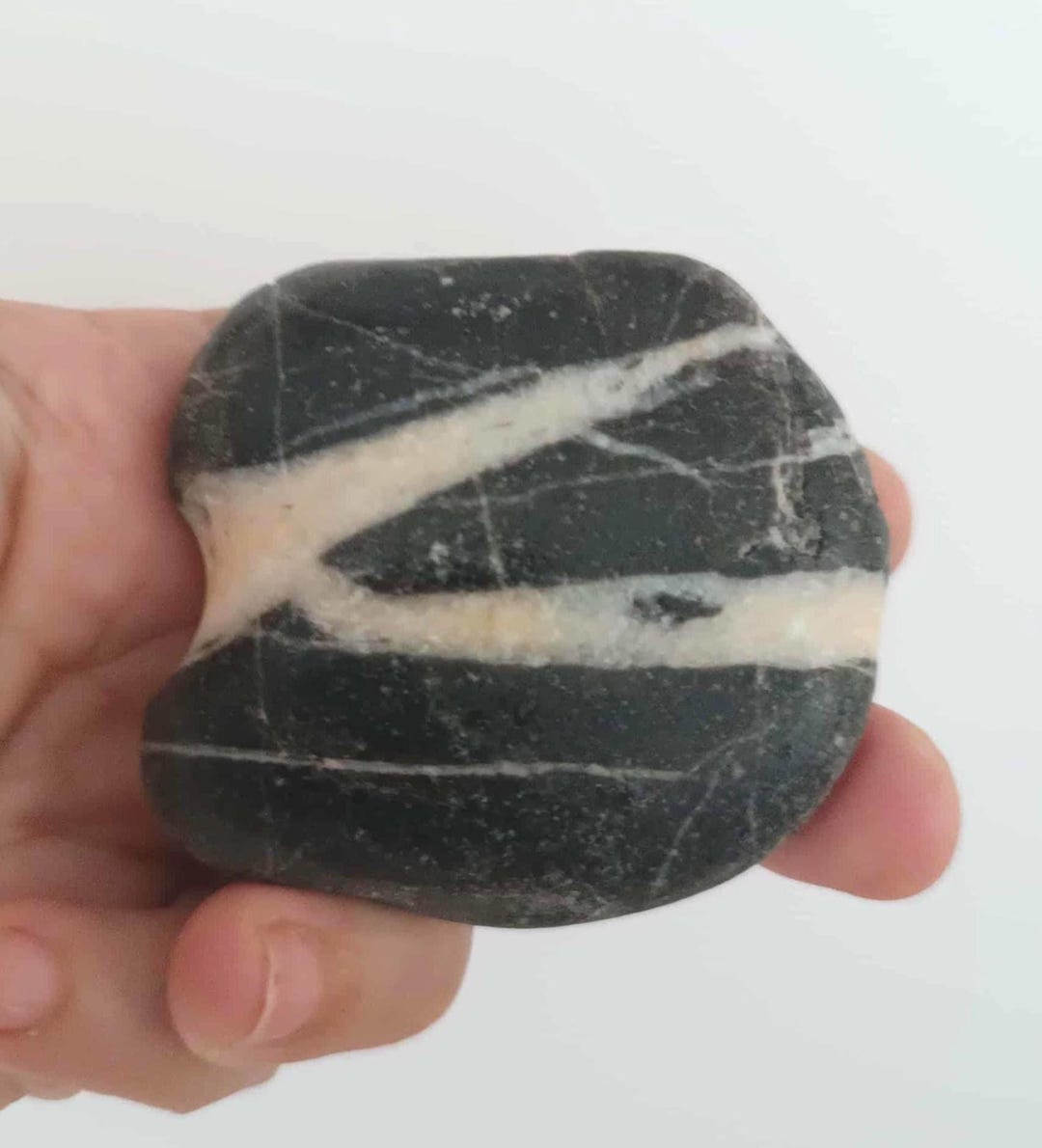 Rare Natural Stone - Banded Beach Stone - Energy Stone - Black Wishing ...