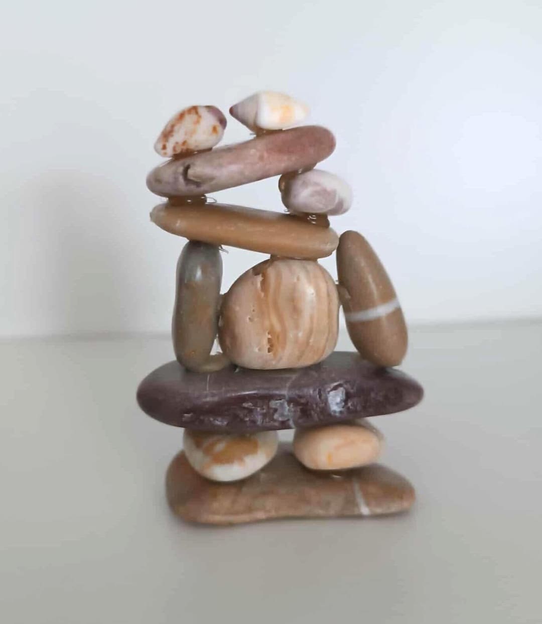 Miniature Pebble Cairn Desk Sculpture - 10 Stone Cairn & 2 Shells ...