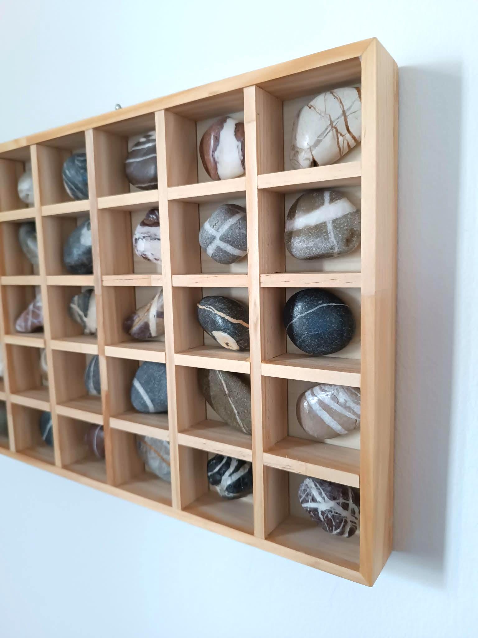 Collection of Beach Pebbles, Placed in a Wooden Box With Dividers ...
