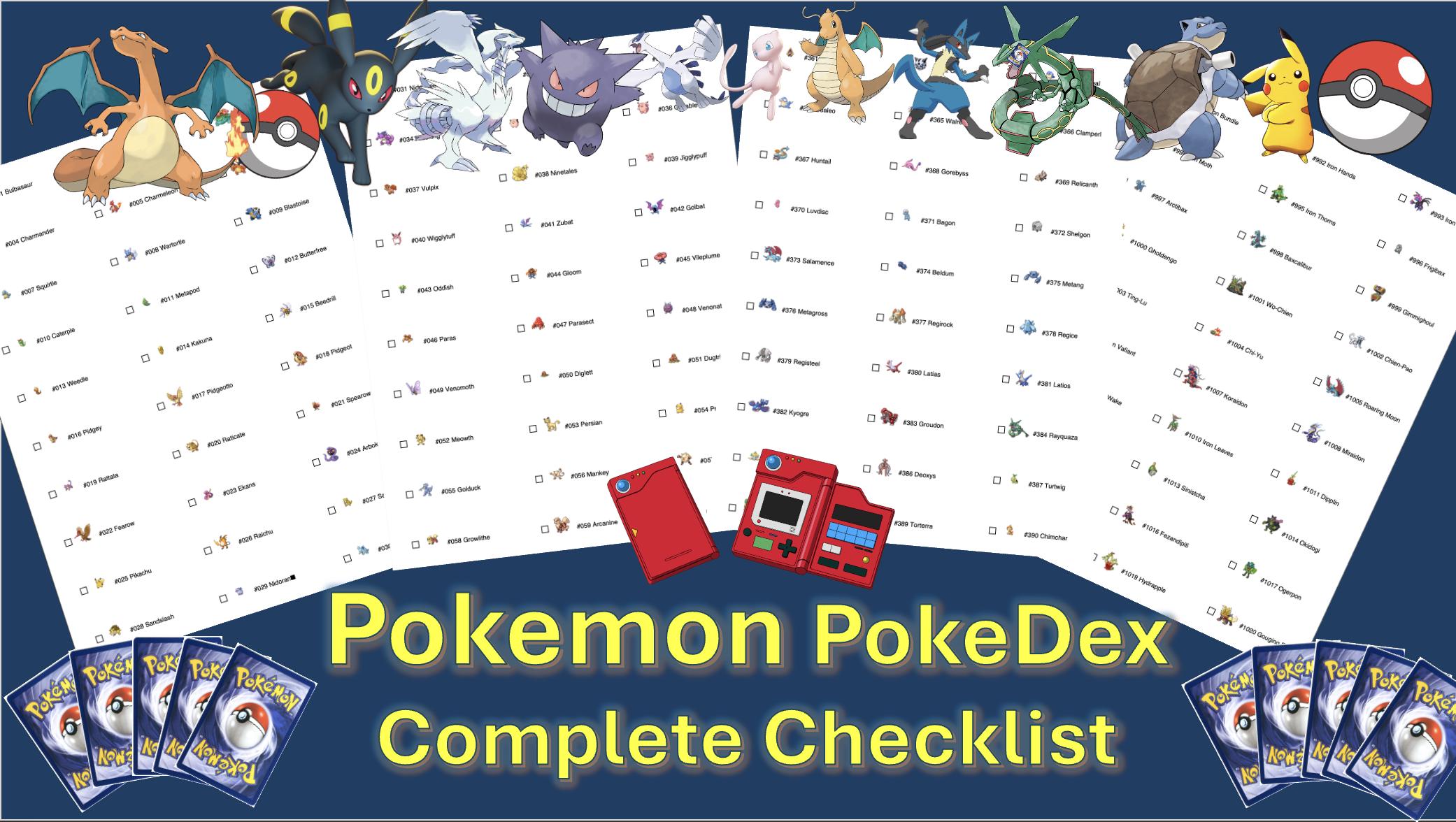 Pokemon Complete Pokedex Checklist (all Generations, 1,025 Pokemon ...