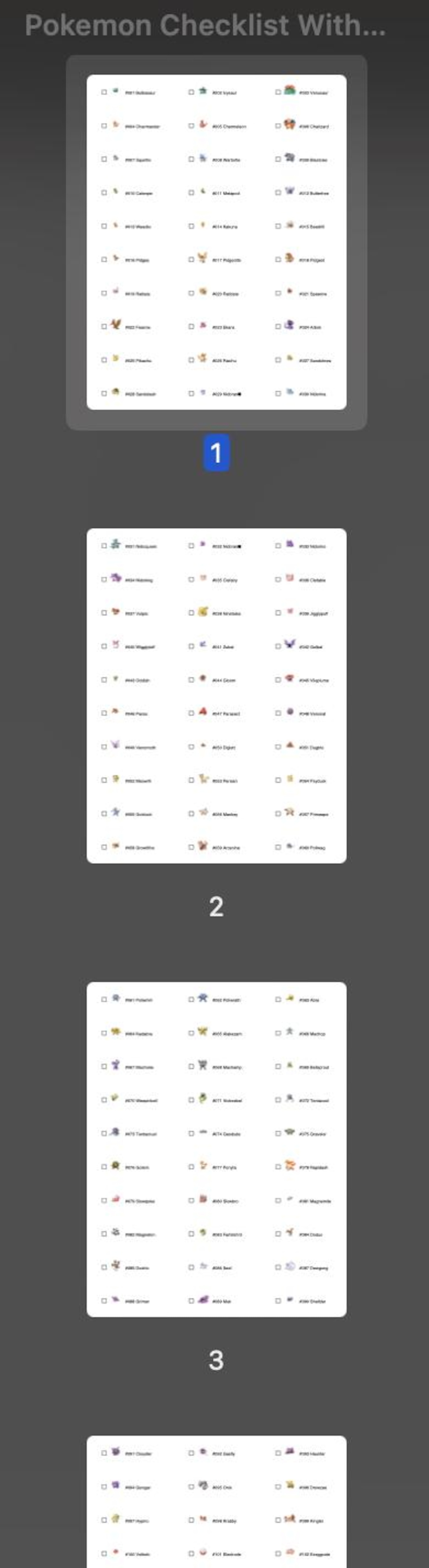 Pokemon Complete Pokedex Checklist (all Generations, 1,025 Pokemon ...