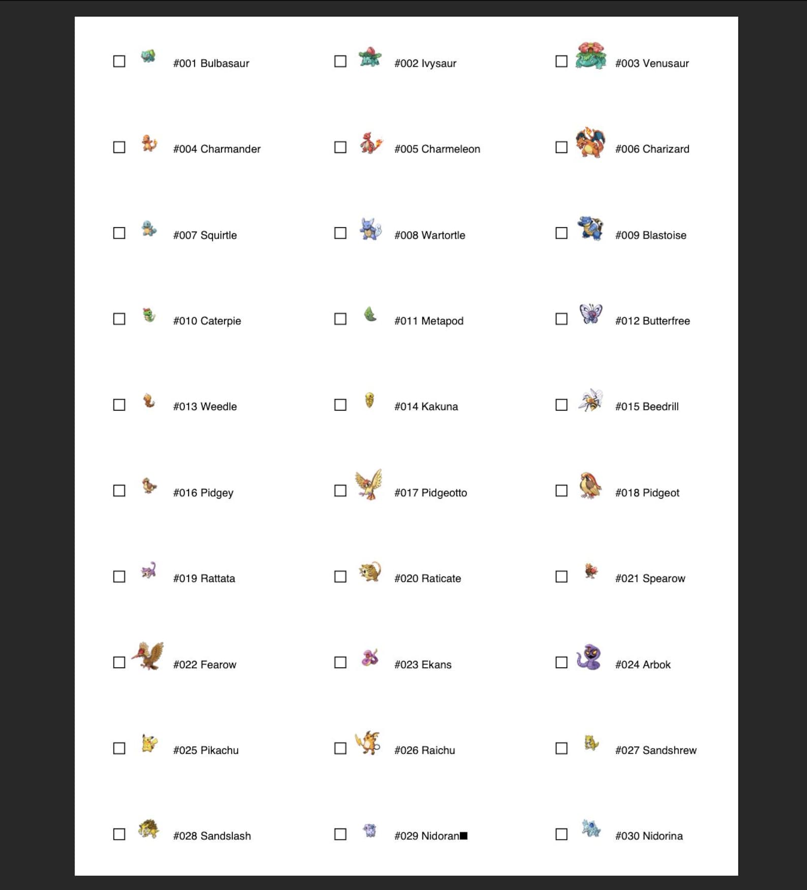 Pokemon Complete Pokedex Checklist (all Generations, 1,025 Pokemon ...