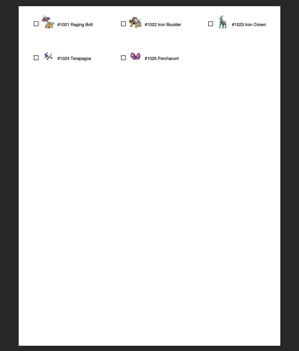 Pokemon Complete Pokedex Checklist (all Generations, 1,025 Pokemon ...