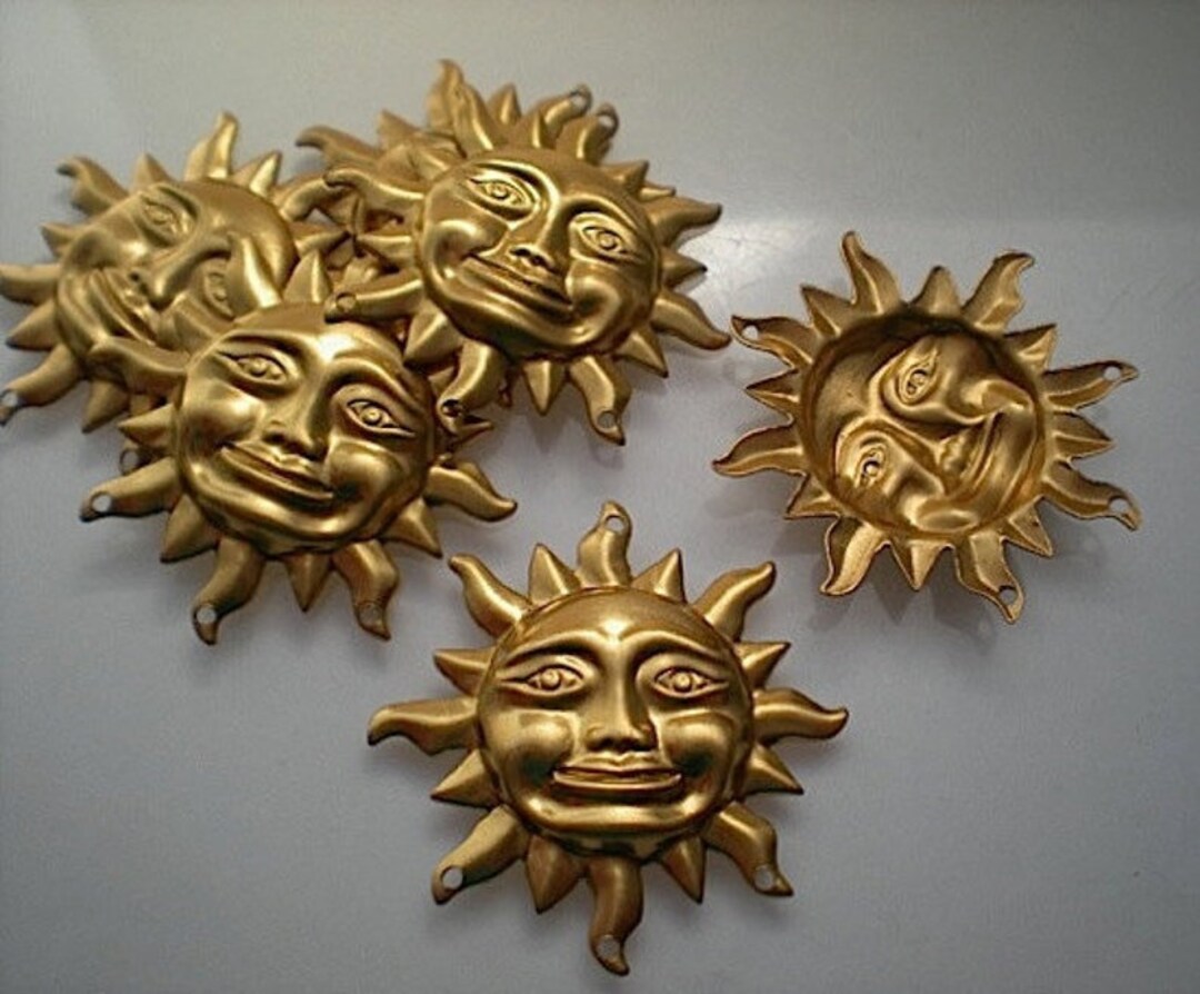 6 Large Raw Brass Sun Charms WITH Four Holes ZB101 - Etsy