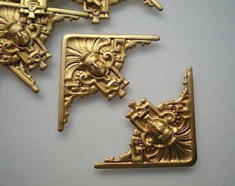 6 Small Brass Floral Corner Brackets ZC223 - Etsy