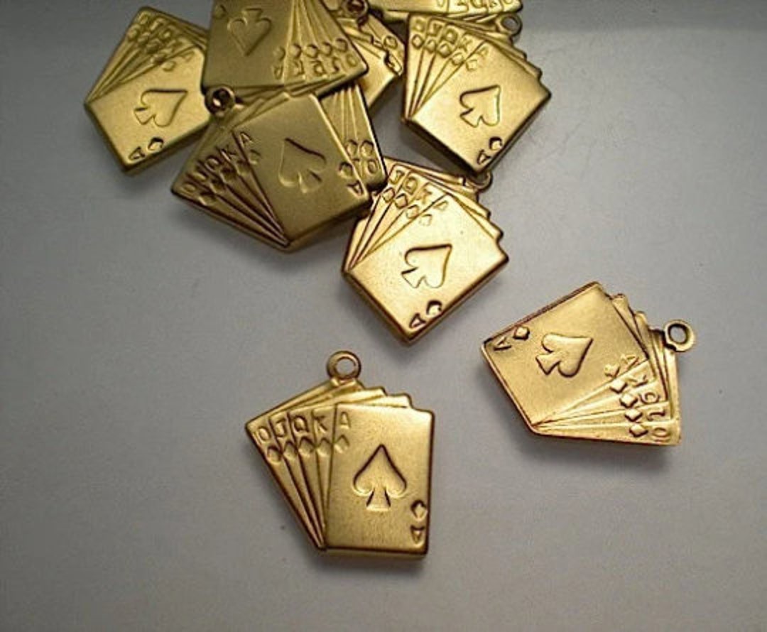 12 Brass Playing Card Charms ZH553 - Etsy