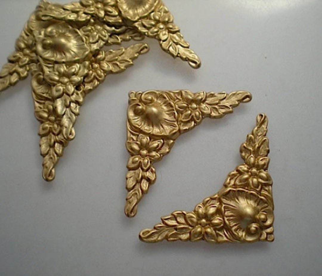 6 Small Brass Floral Corner Brackets ZC233 - Etsy
