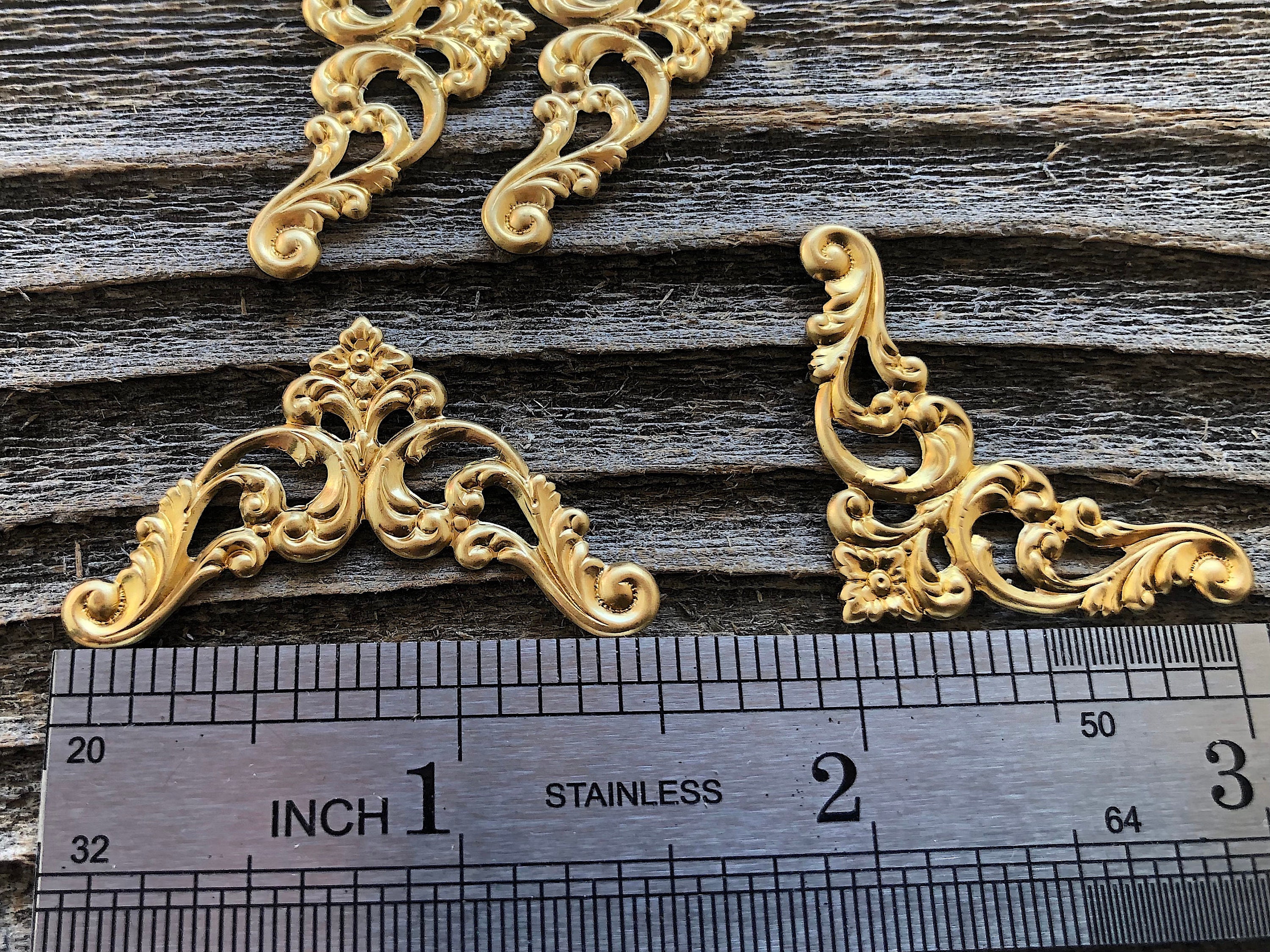 6 Small Brass Floral Corner Brackets ZC223 - Etsy