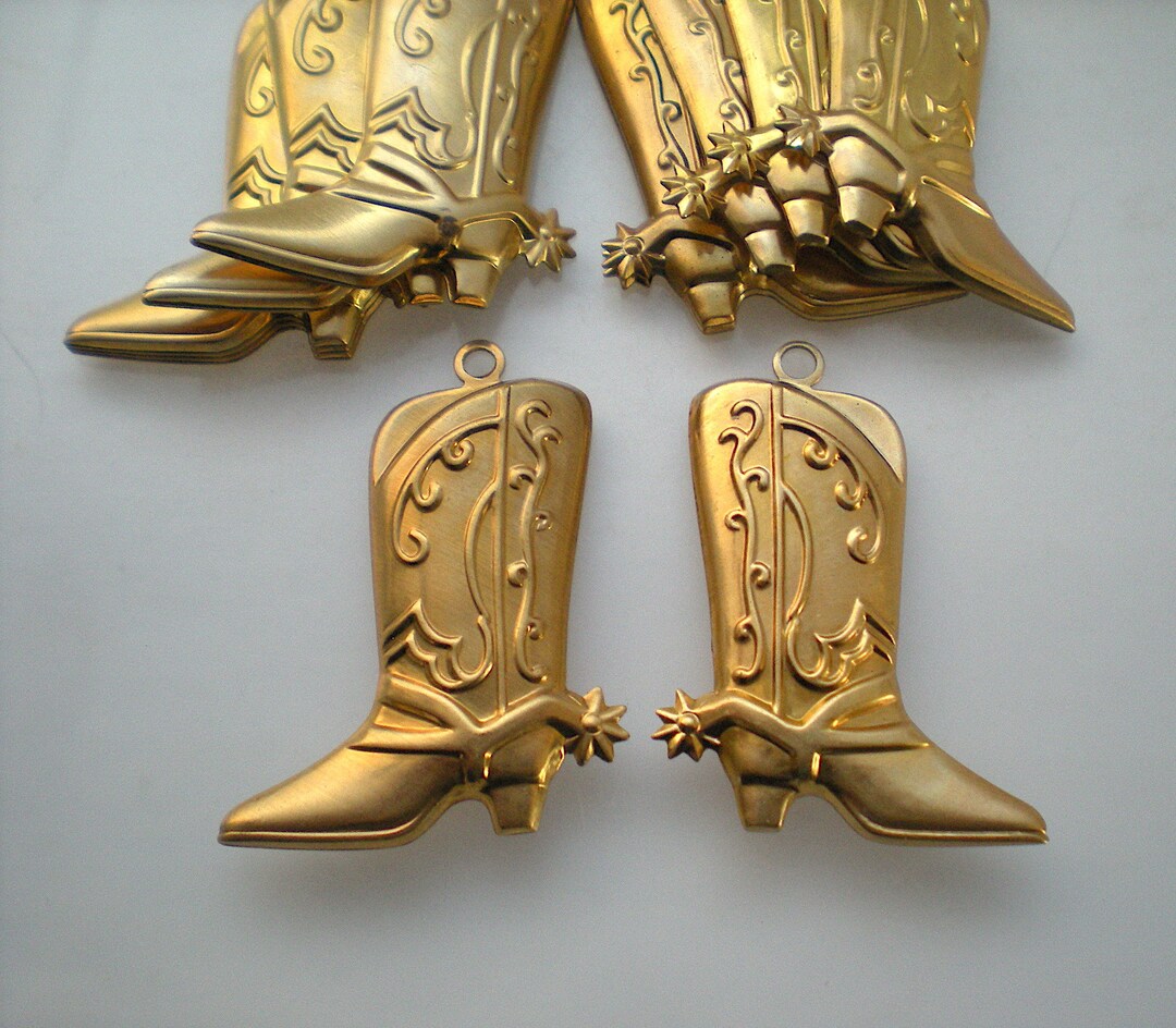 12 Medium Brass Cowboy Boots Charms (6 LEFT, 6 RIGHT) ZH299 - Etsy