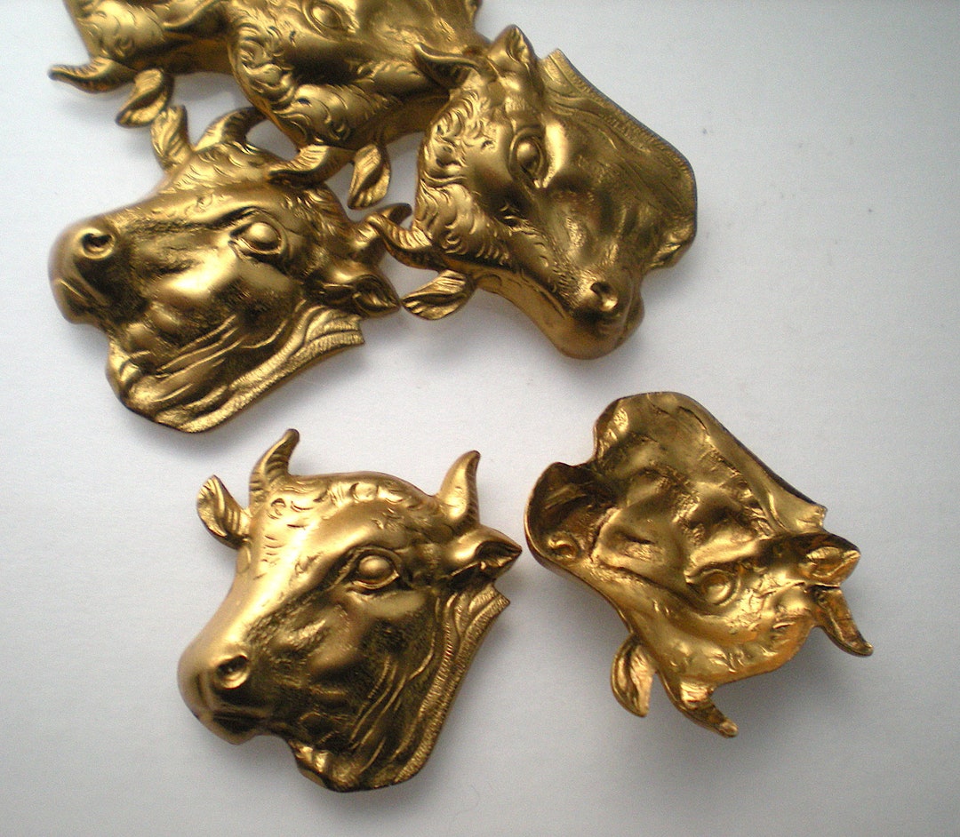 6 Medium Brass Bull Head Stampings ZE161 - Etsy