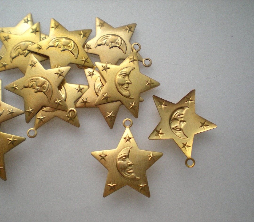 12 Cute Small Brass Star With Moon Charms ZB292 - Etsy