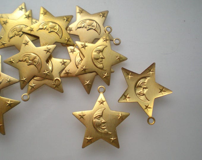 12 Cute Small Brass Star With Moon Charms ZB292 - Etsy
