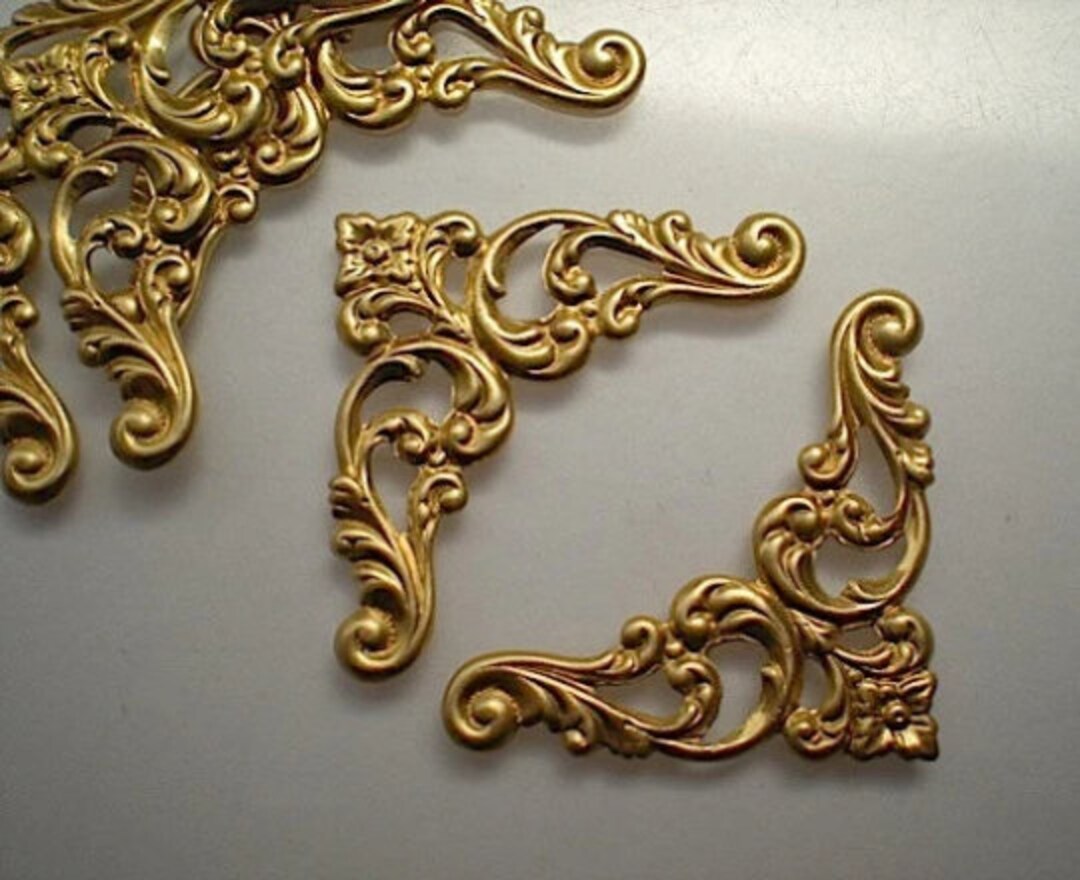 6 Small Brass Floral Corner Brackets ZC223 - Etsy