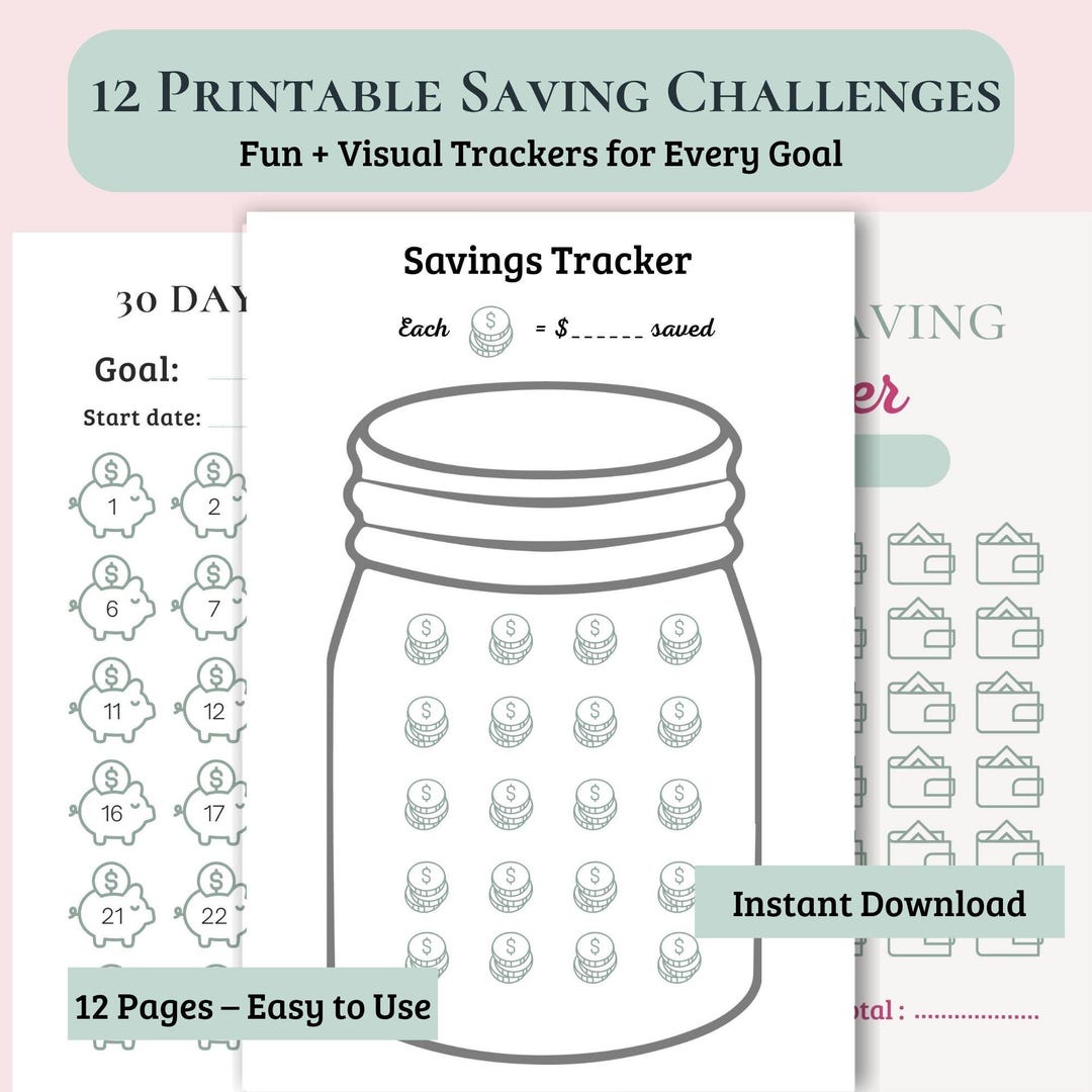 Savings Challenge Printable Bundle: Emergency Fund Tracker, Budget Goal ...