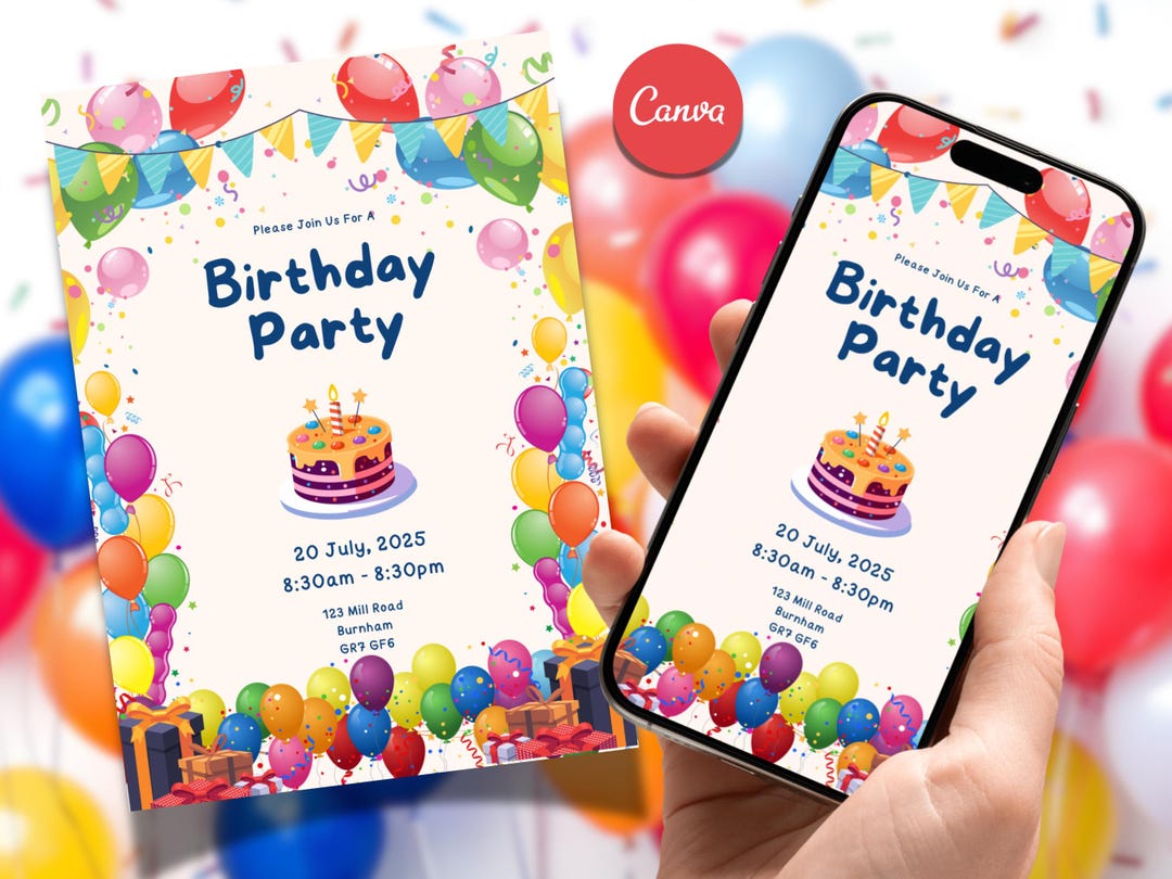 Balloon Birthday Invitation Template: Editable Digital Party Invite ...