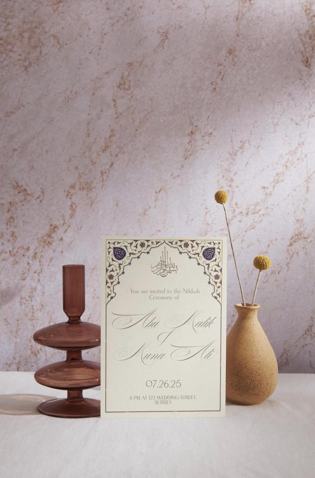 Blue Nikkah Invitation Template | Muslim Wedding Invite | Editable ...