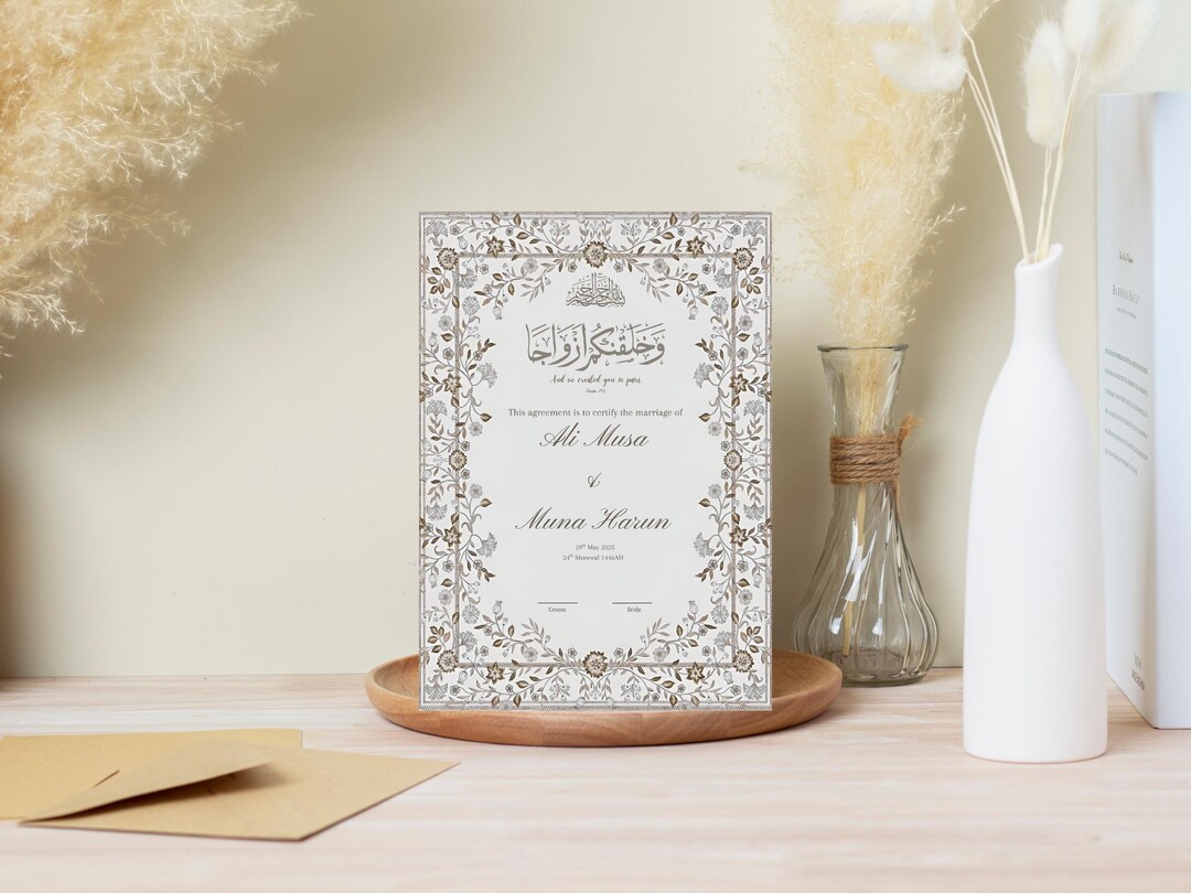 Nikkah Contract Template | Islamic Marriage Contract | Editable Canva ...