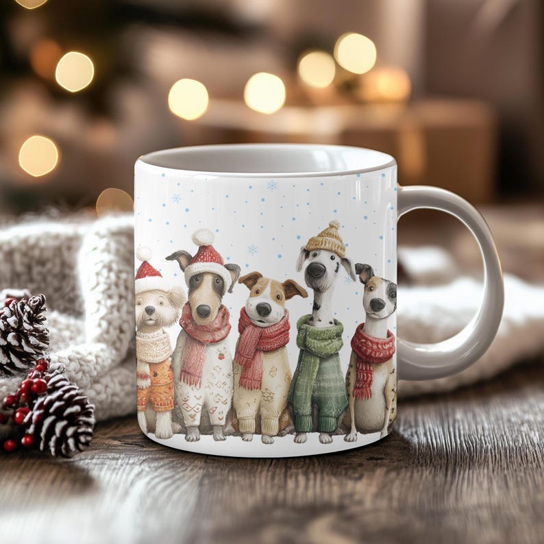 Christmas Dog Mug Wrap PNG, Holiday Coffee Cup Sublimation Design 11oz ...