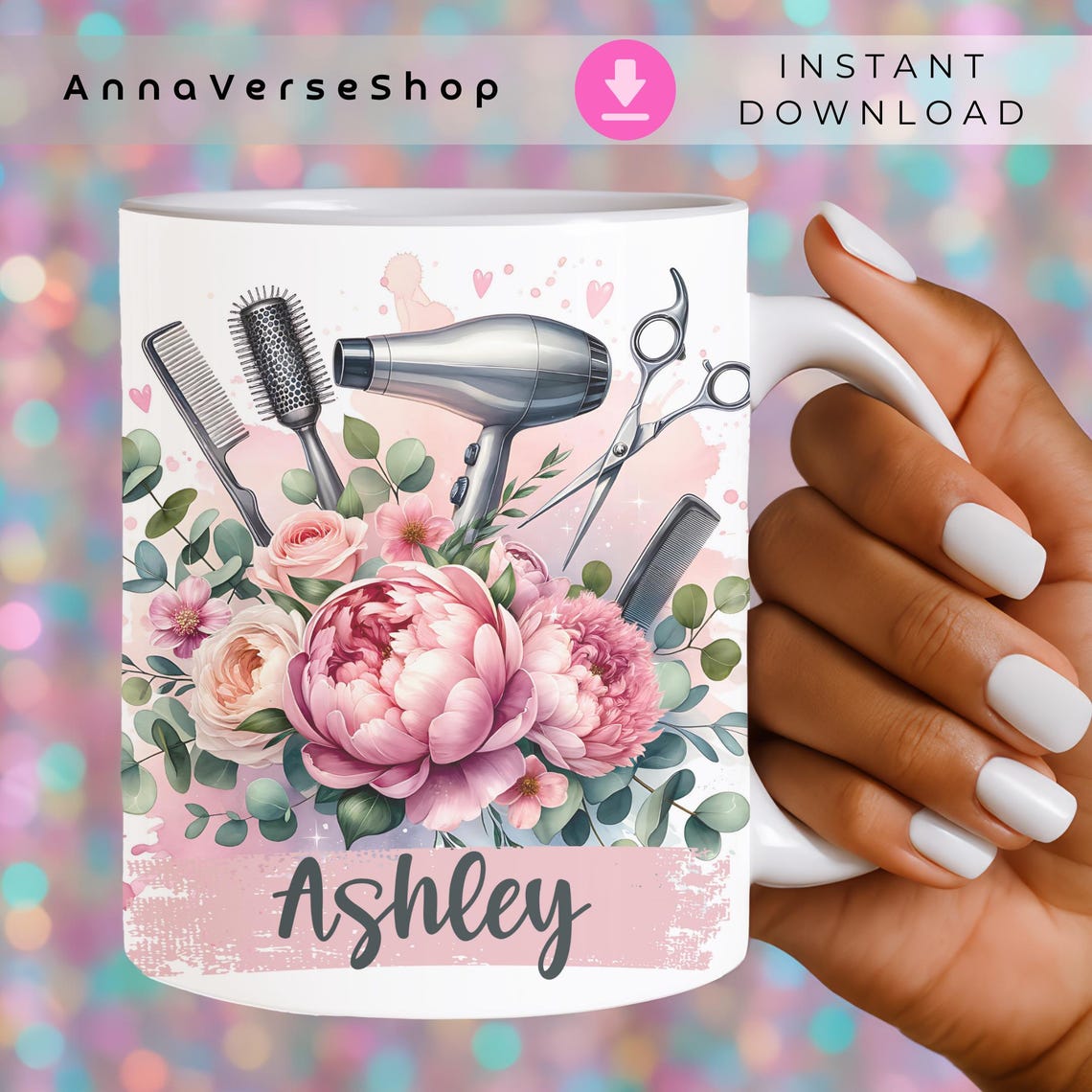 Hair Stylist Mug Wrap, Floral Salon Mug, Personalized Name Cup ...