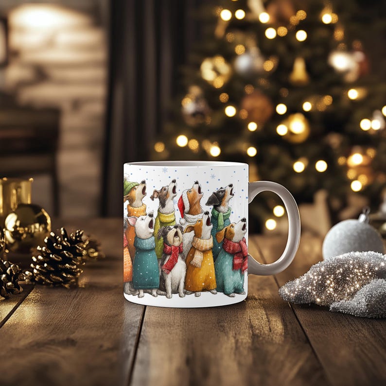 Christmas Dog Choir Mug Wrap, 11oz & 15oz Coffee Cup PNG, Dog Lover ...