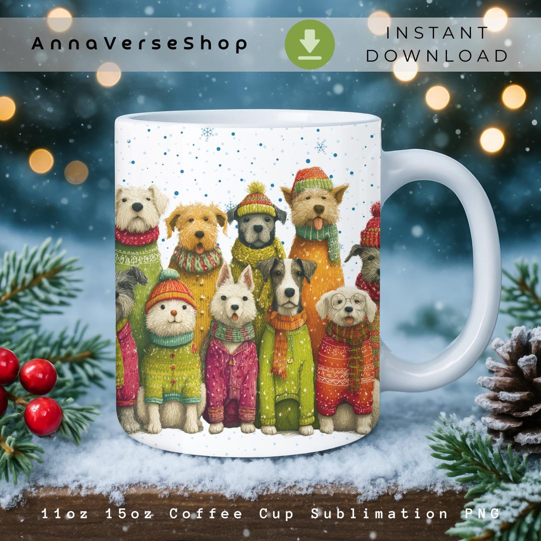 Christmas Dogs Mug Wrap, Winter Dogs PNG, Cute Dog Sublimation, 11oz ...