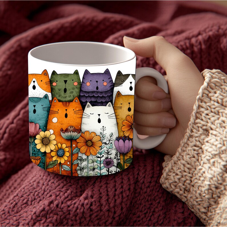 Funny Cat Mug PNG, Cat Lover Mug Wrap,colorful Cats 15oz & 11oz Mug ...